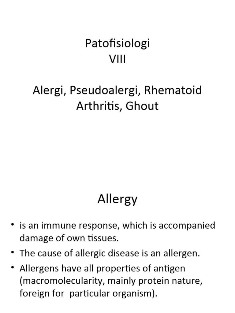 Patofis 9 Alergi, Pseudoalergi, Rhematoid Arthritis, Ghout - NEW | PDF ...