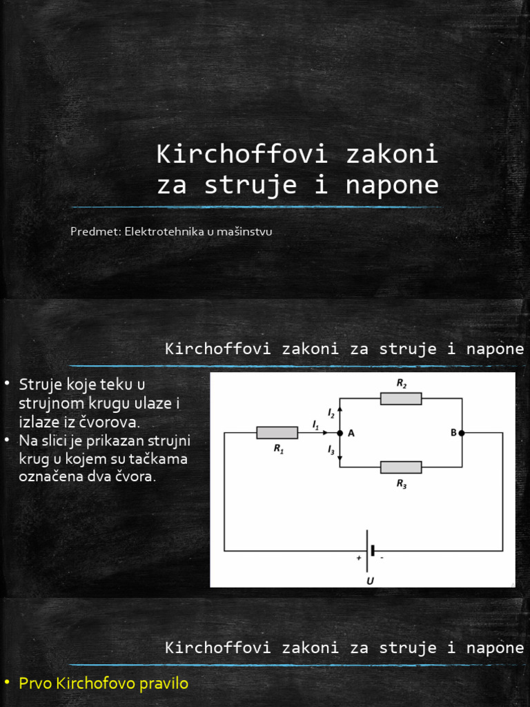 Elektrotehnika U Mašinstvu II3 - Kirchoffovi Zakoni | PDF