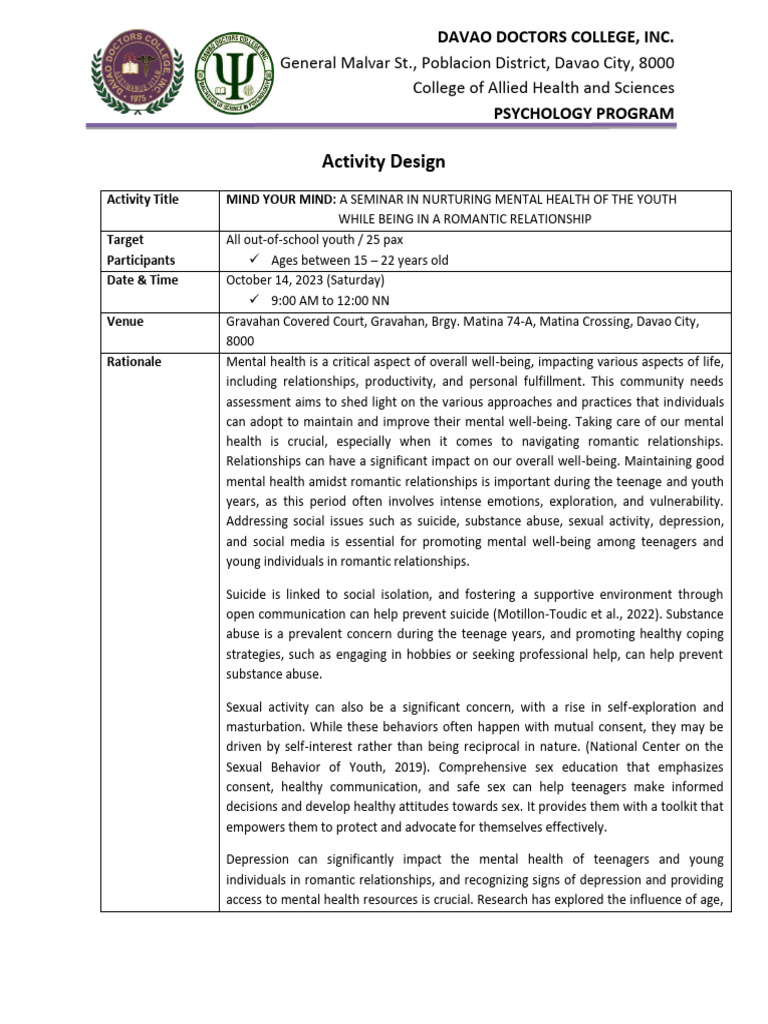 ACTIVITY-DESIGN-TEMPLATE (AutoRecovered) | PDF | Mental Health ...