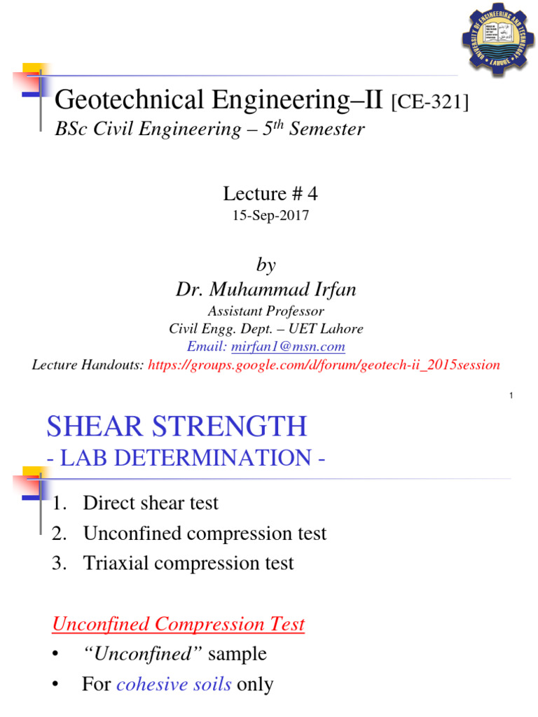 Lec #4 (Unconfined Compression Test) | PDF | Civil Engineering ...