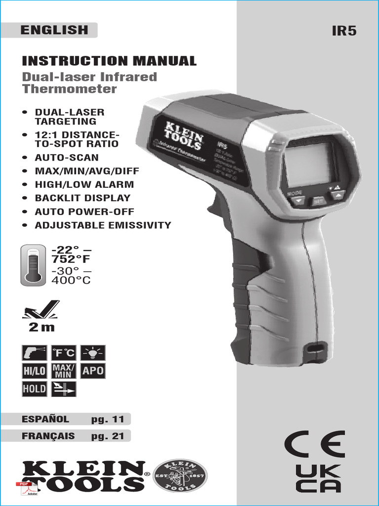 Manual Termometro Infrarrojo Klein Tools IR5 | PDF | Infrared | Applied And Interdisciplinary ...