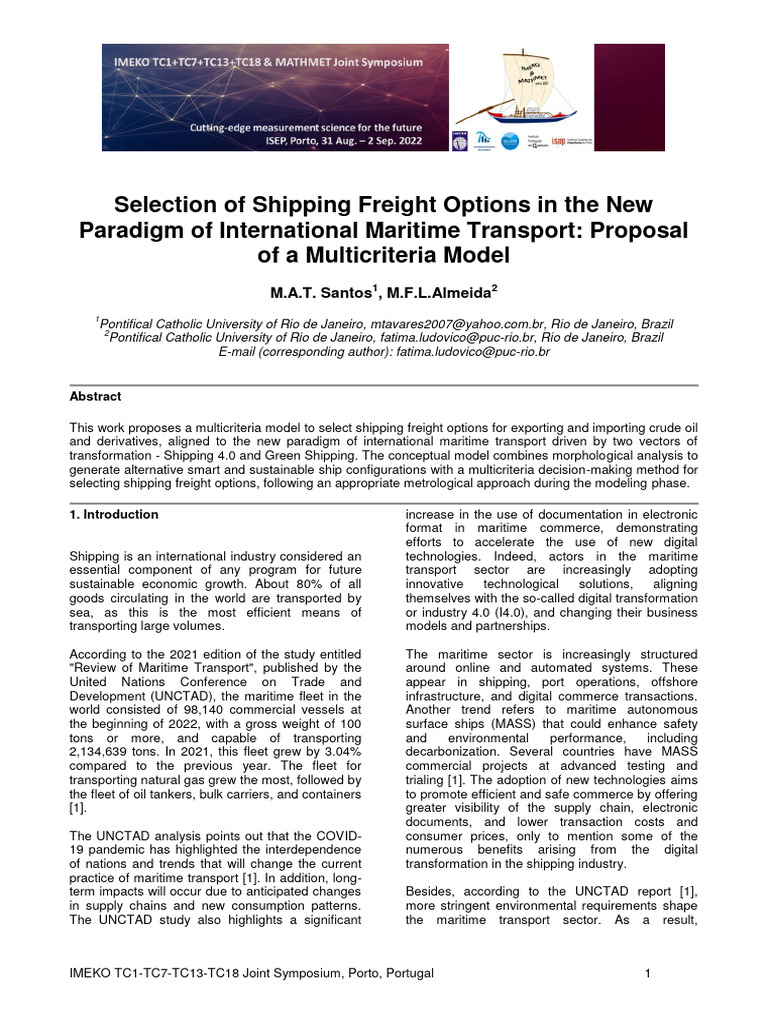 Selection of Shipping Freight Options in The New Paradigm of ...