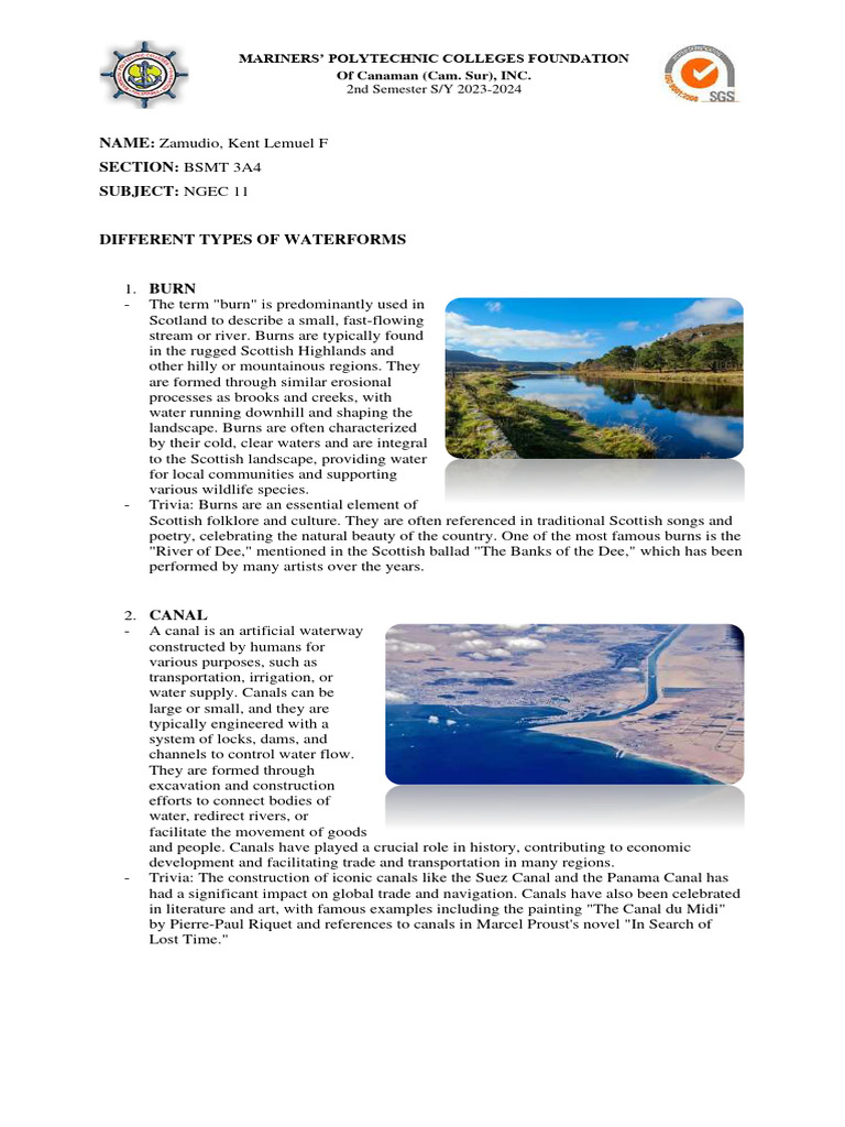 Waterforms for Maritime Students | PDF | River Delta | Lake