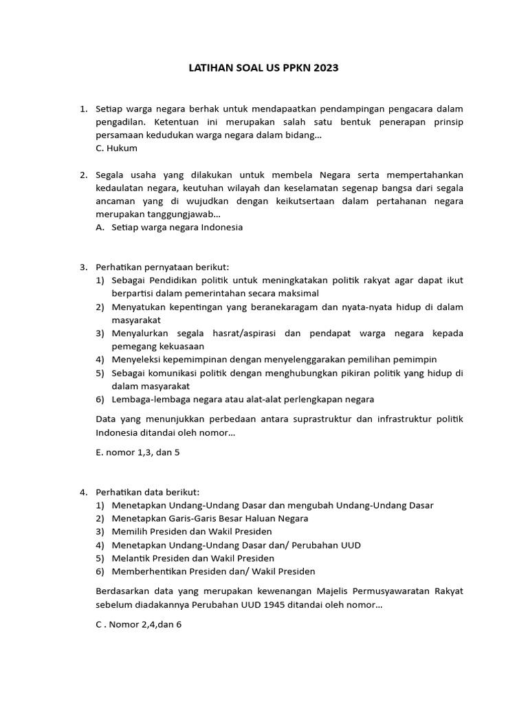 Latihan Soal Us PPKN 2023 | PDF