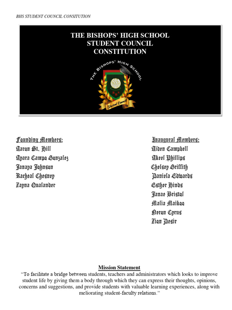 The Bishops' High School Student Council Constitution | PDF | Career ...