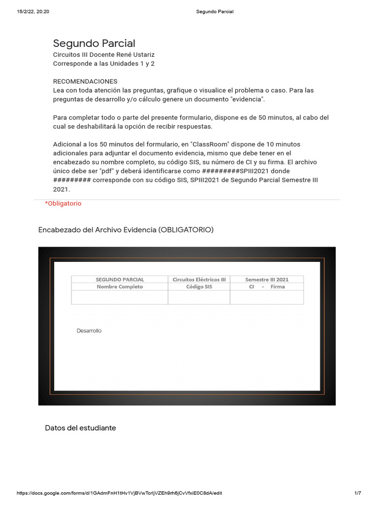 Segundo Parcial Cir3 III2021 - Formularios de Google | PDF | Ingenieria Eléctrica | Electricidad