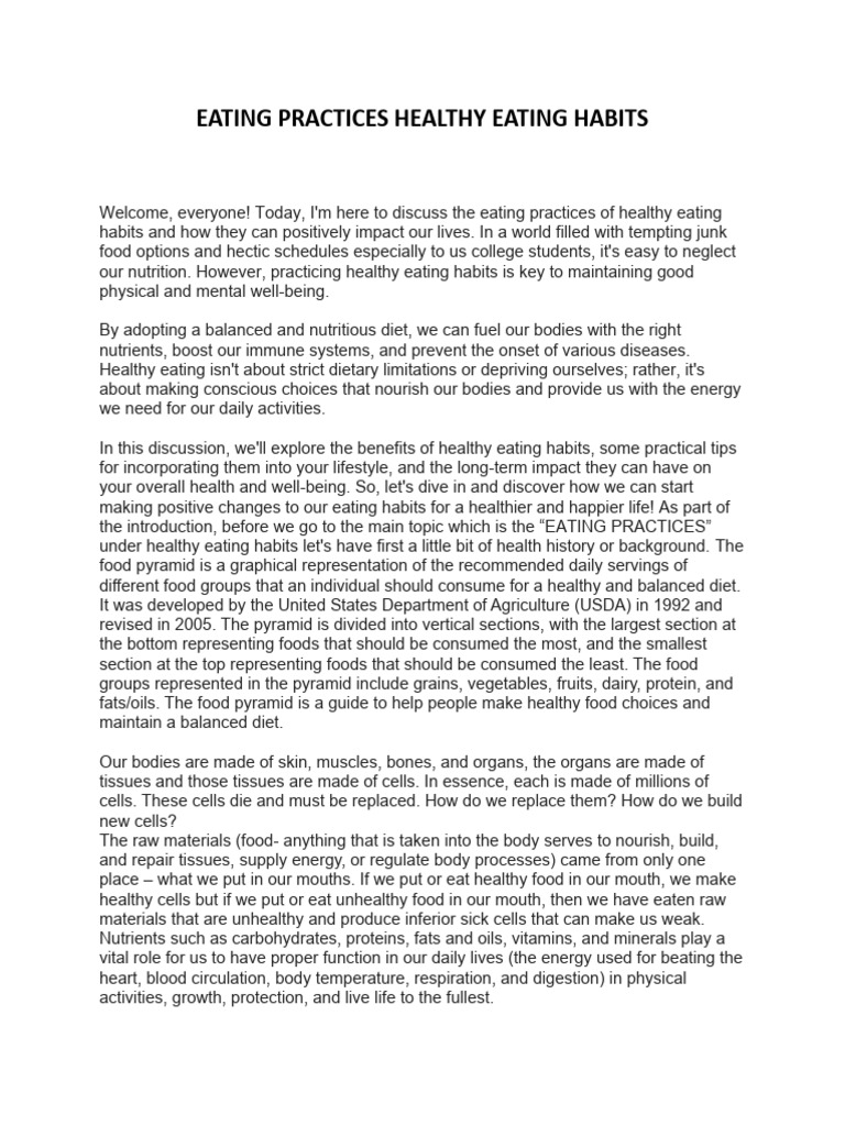 Eating Practices Healthy Eating Habits | PDF | Healthy Diet | Foods