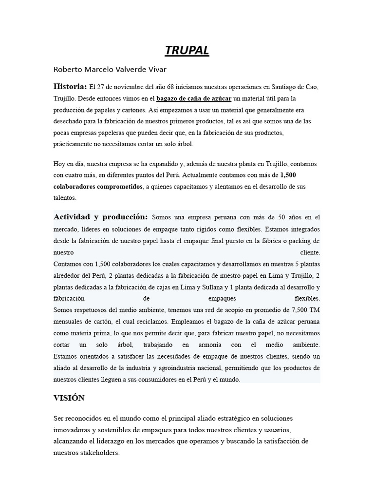 Informacion Sobre Trupal | PDF | Papel | Economias