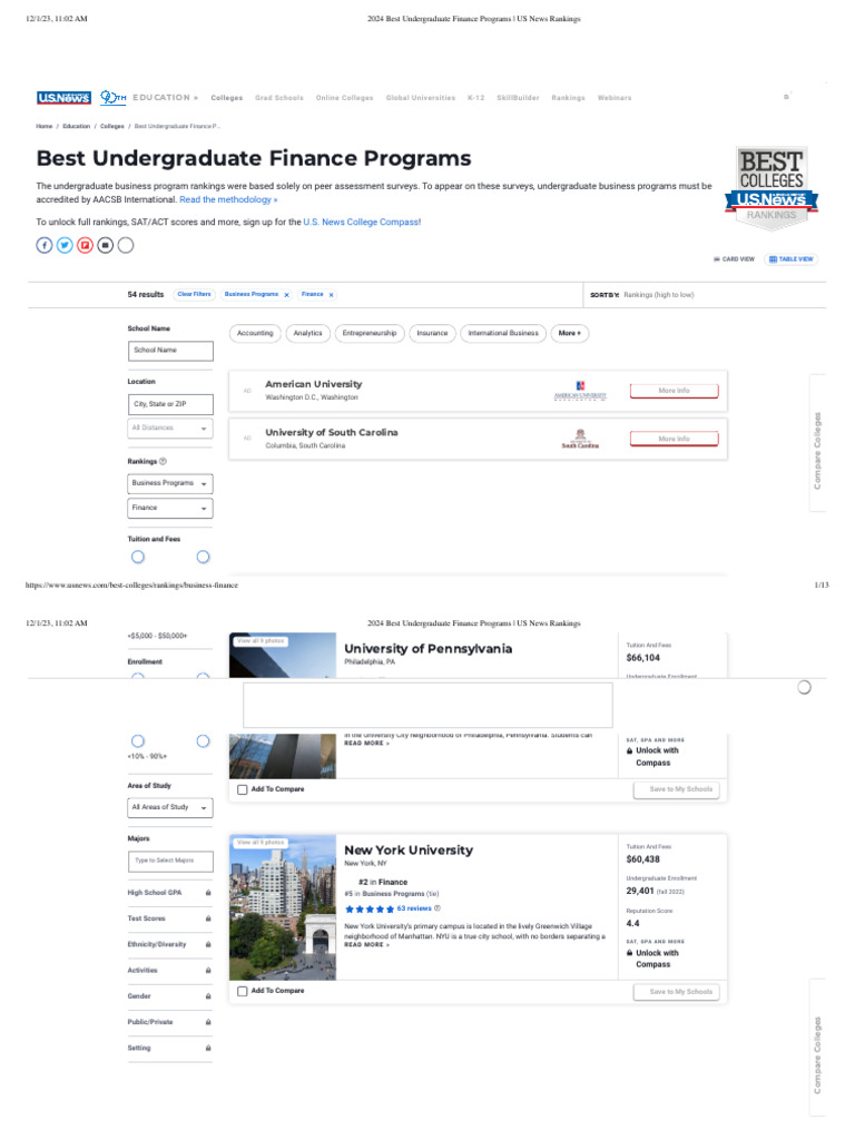 2024 Best Undergraduate Finance Programs - US News Rankings | PDF