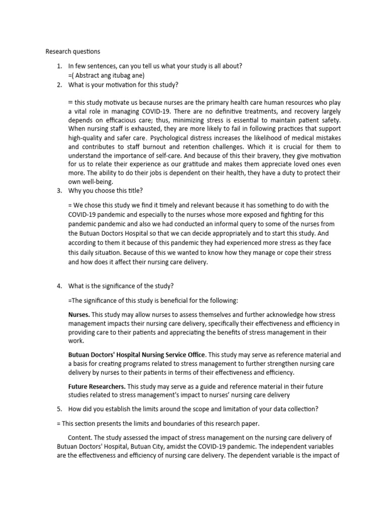 Research Questions | PDF | Nursing | Statistics