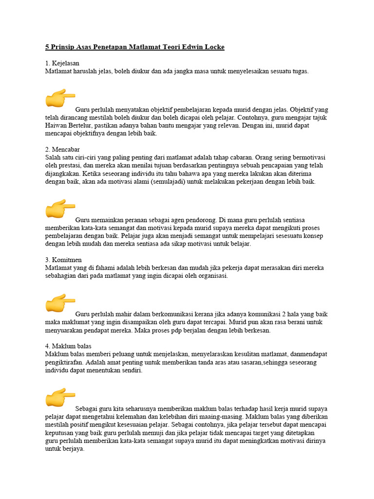 5 Prinsip Asas Penetapan Matlamat Teori Edwin Locke | PDF