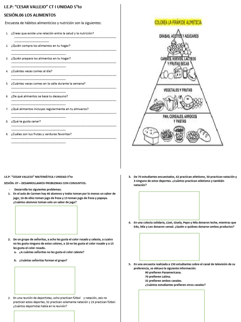 Encuesta de Hábitos Alimenticios y Problemas Matemáticos | PDF | Comida ...
