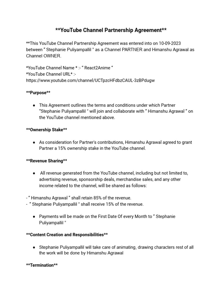 YouTube Channel Partnership Agreement | PDF