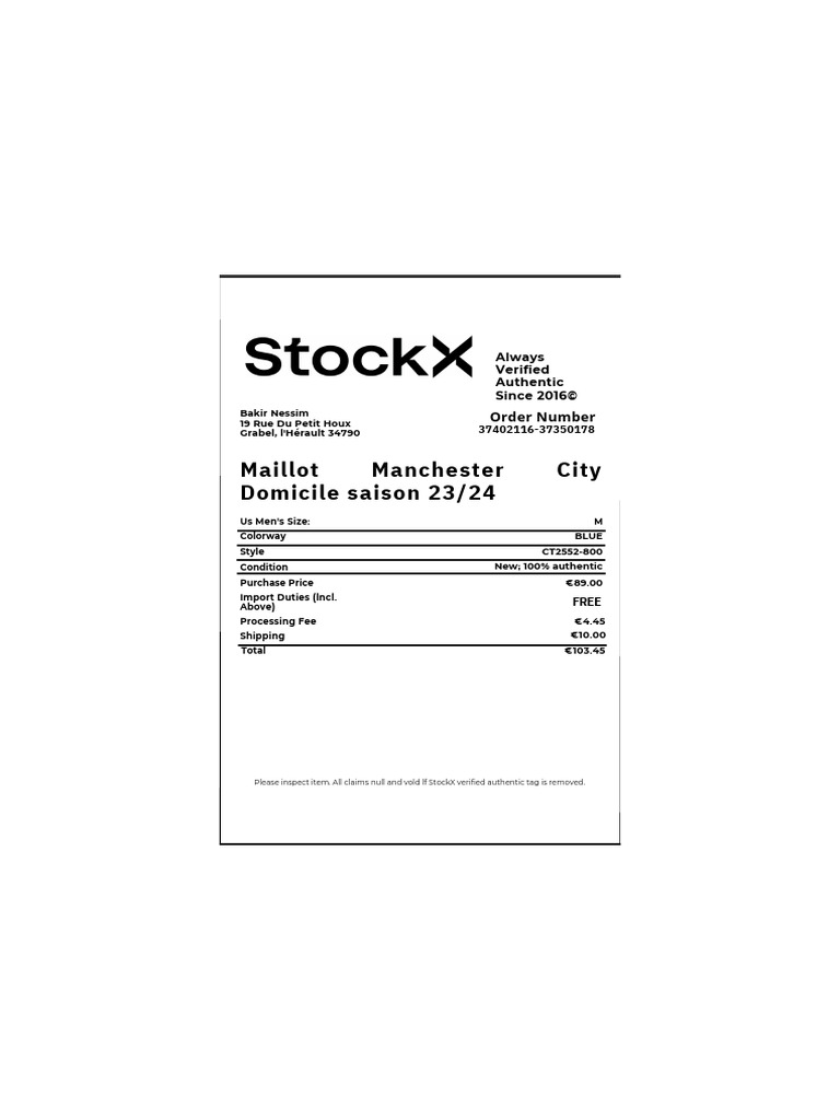 Facture StockX | PDF