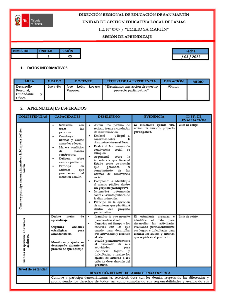(3y4) 1 Sesión de DPCC #5 | PDF | Evaluación