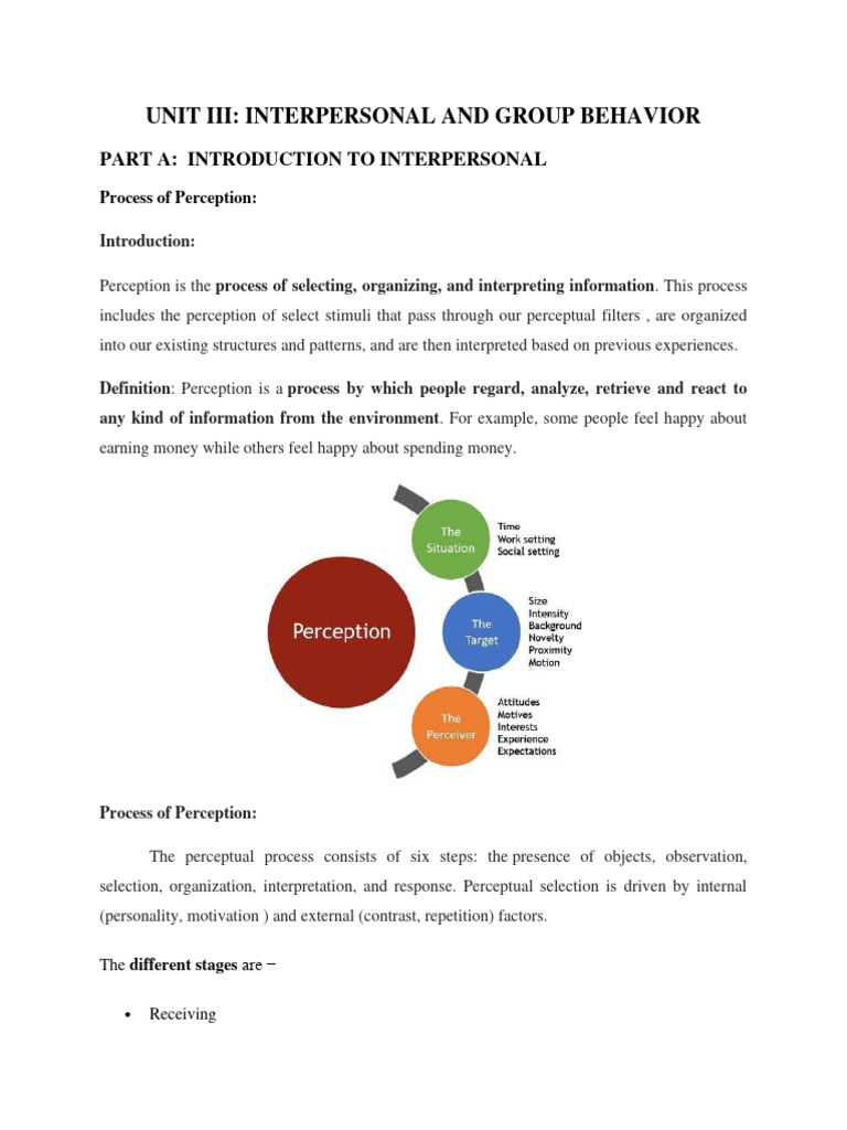 Organization Behaviour UNIT 3 | PDF | Perception | Interpersonal Communication