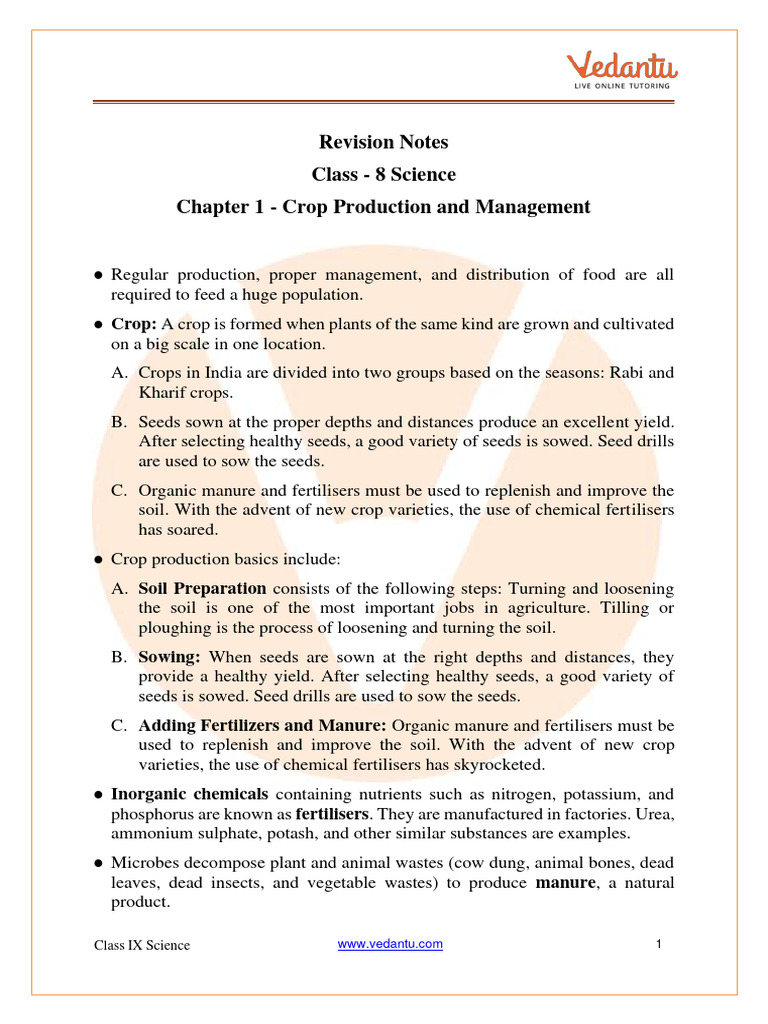 Class 8 Science Chapter 1 Revision Notes | PDF | Fertilizer | Agriculture