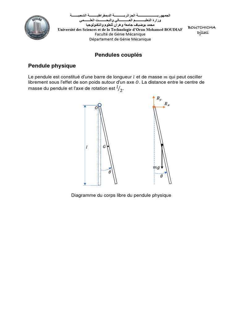 Dynamique des Pendules Couplés | PDF | Pendule (physique) | Masse