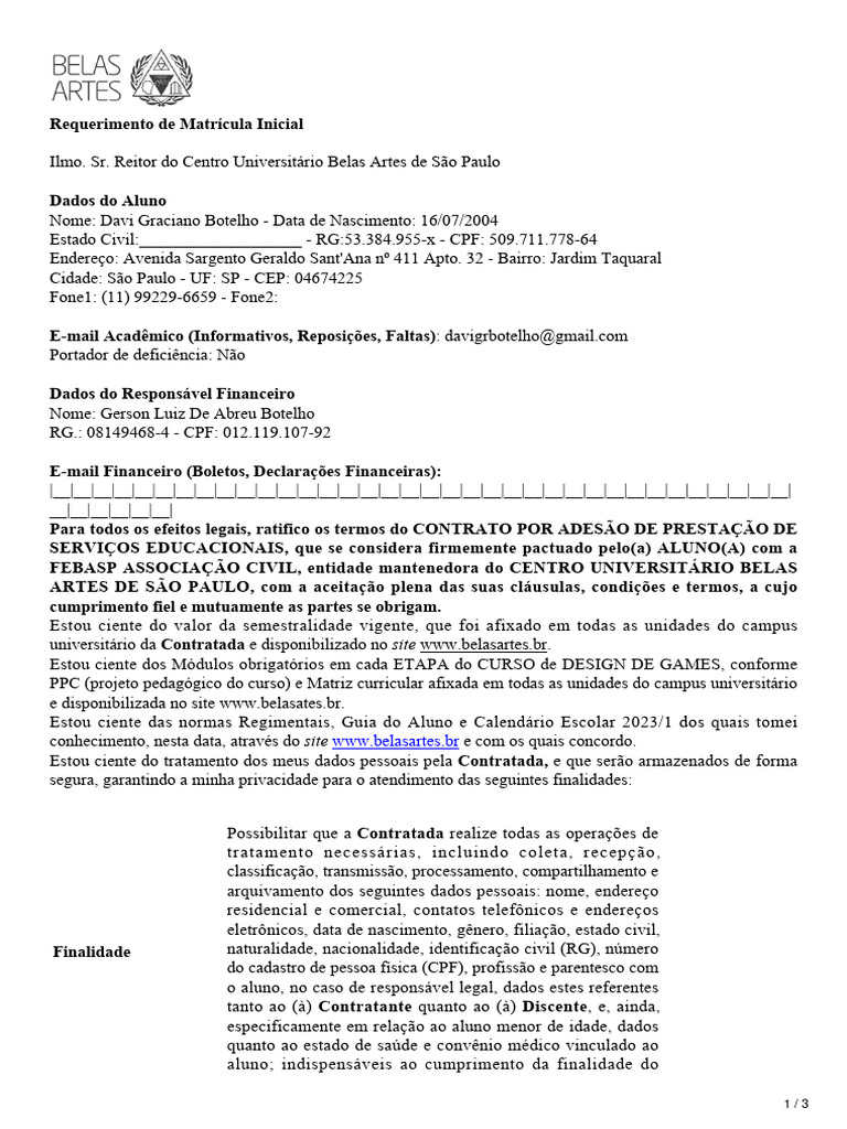 Requerimento Matricula Pdf Cheque Banco