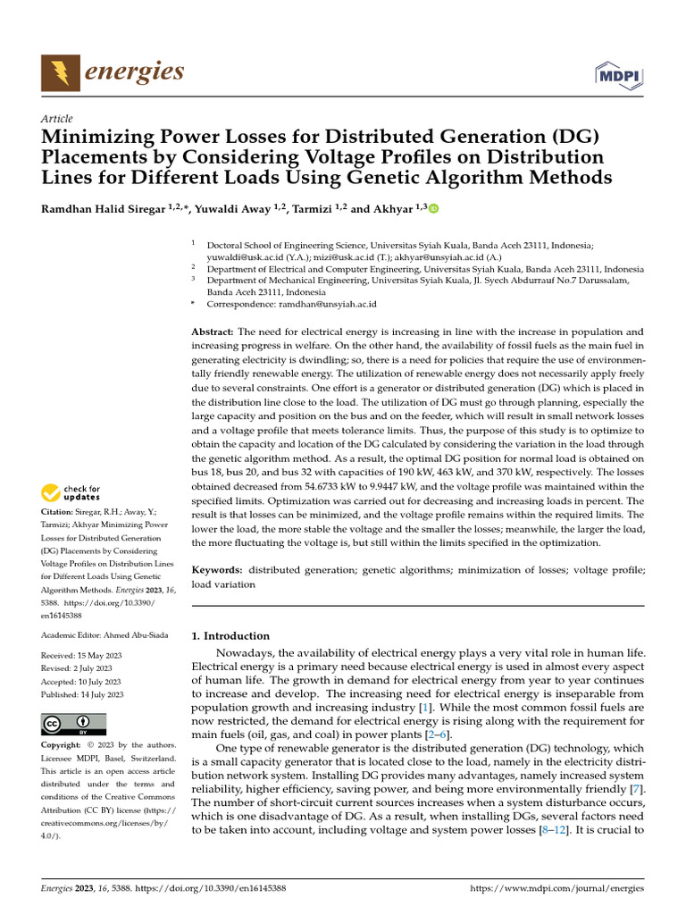 Energies Pdf Distributed Generation Mathematical Optimization