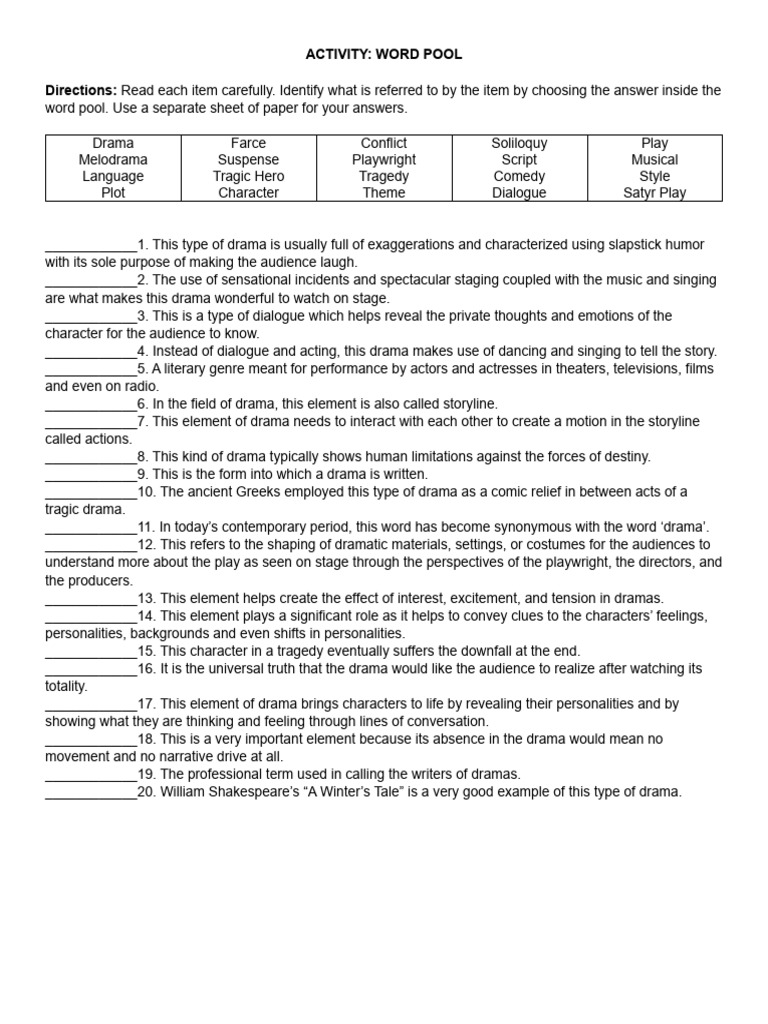 Activity-Elements of Drama | PDF | Play (Theatre) | Tragedy