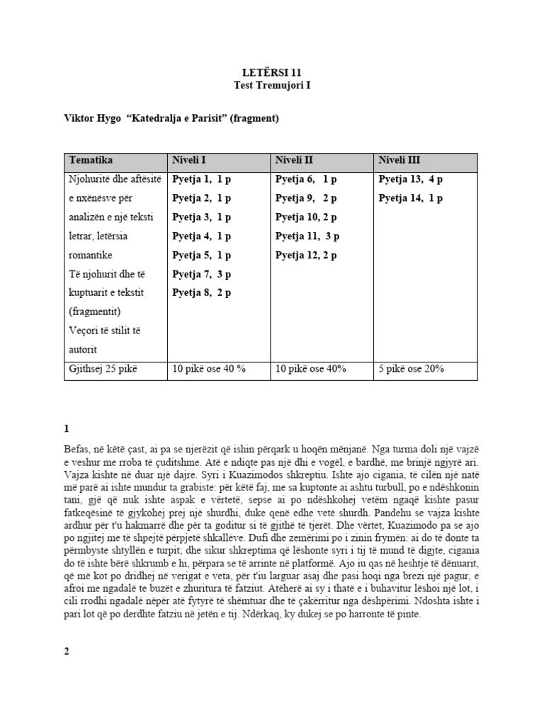 Letërsi 11 - Teste Me Bluprint 2023-2024 | PDF