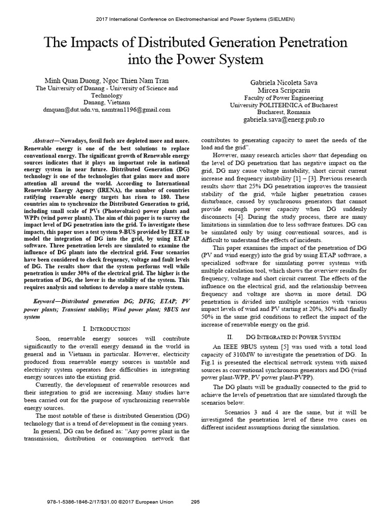 The Impacts Of Distributed Generation Penetration Into The Power System Pdf Electrical Grid