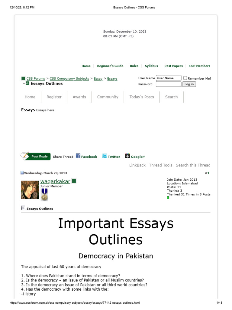 Essays Outlines - CSS Forums | PDF