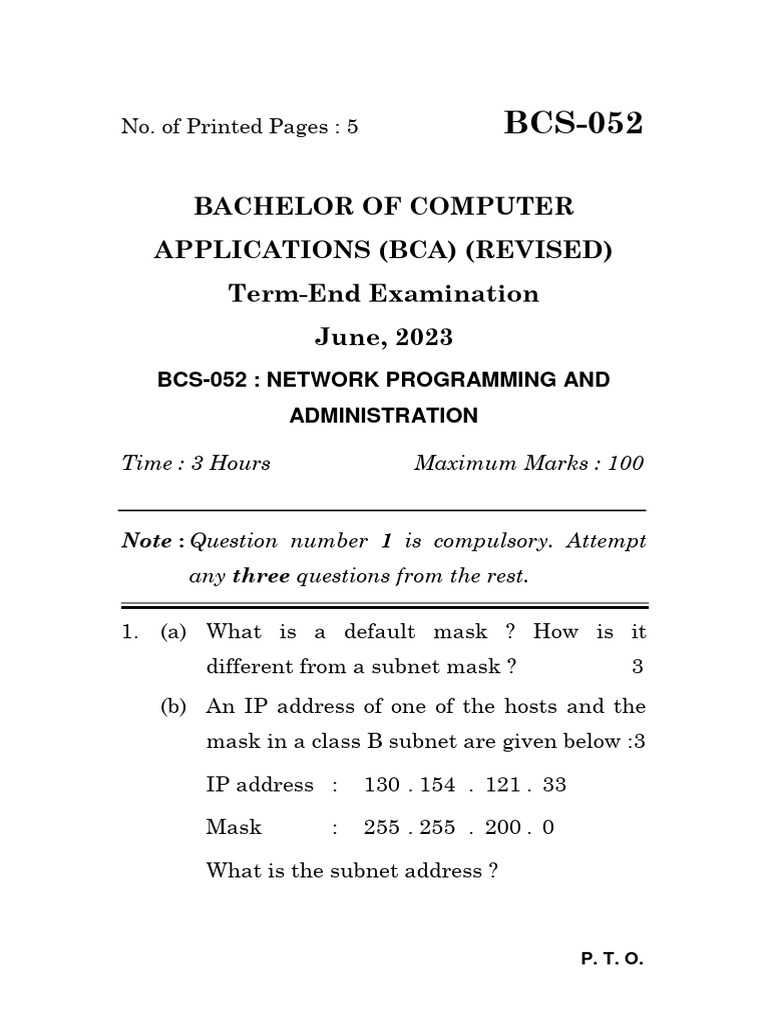 BCS 052 | PDF | Network Socket | Computer Network
