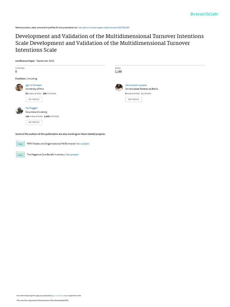 Menezes18 - Development and Validation of The Multidimensional Turnover Intention Scale | PDF ...