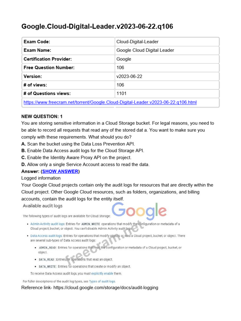 Google - Cloud Digital Leader.v2023 06 22.q106 | PDF | Cloud Computing | Databases