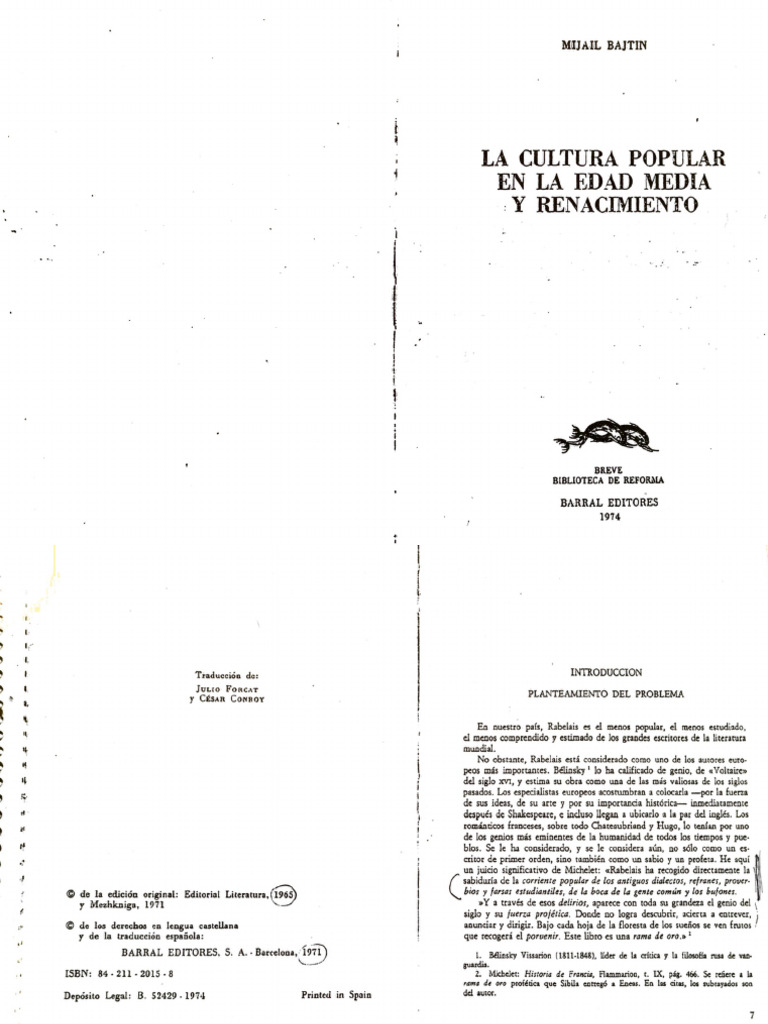 La Cultura Popular en La Edad Media y El Renacimiento - Mijail Bajtin | PDF