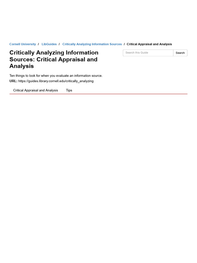 Critically Analyzing Information Sources Critical Appraisal And
