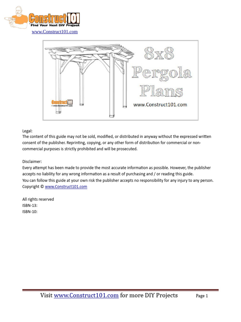 8x8 Pergola Plans | PDF | Screw | Cutting Tools