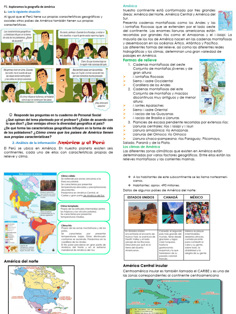 Exploramos la geografía de América ficha | PDF | Américas | América del Sur