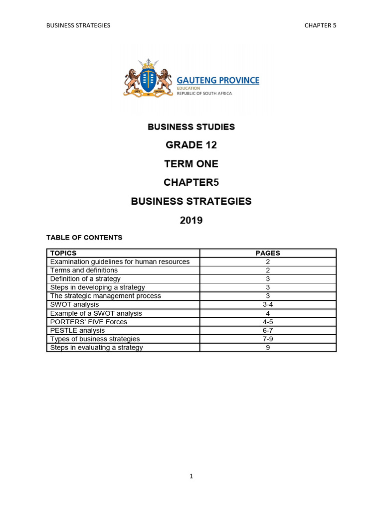 Business Studies Grade 12 Notes On Business Strategies | PDF ...