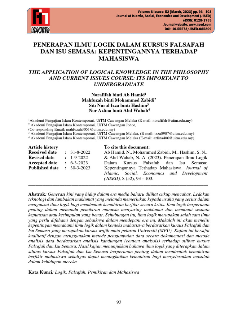 Penerapan Ilmu Logik Dalam Kursus Falsafah | PDF | Karier & Perkembangan