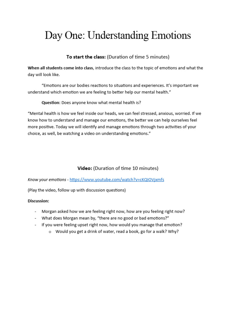 mental health lesson plan | PDF | Emotions | Meditation