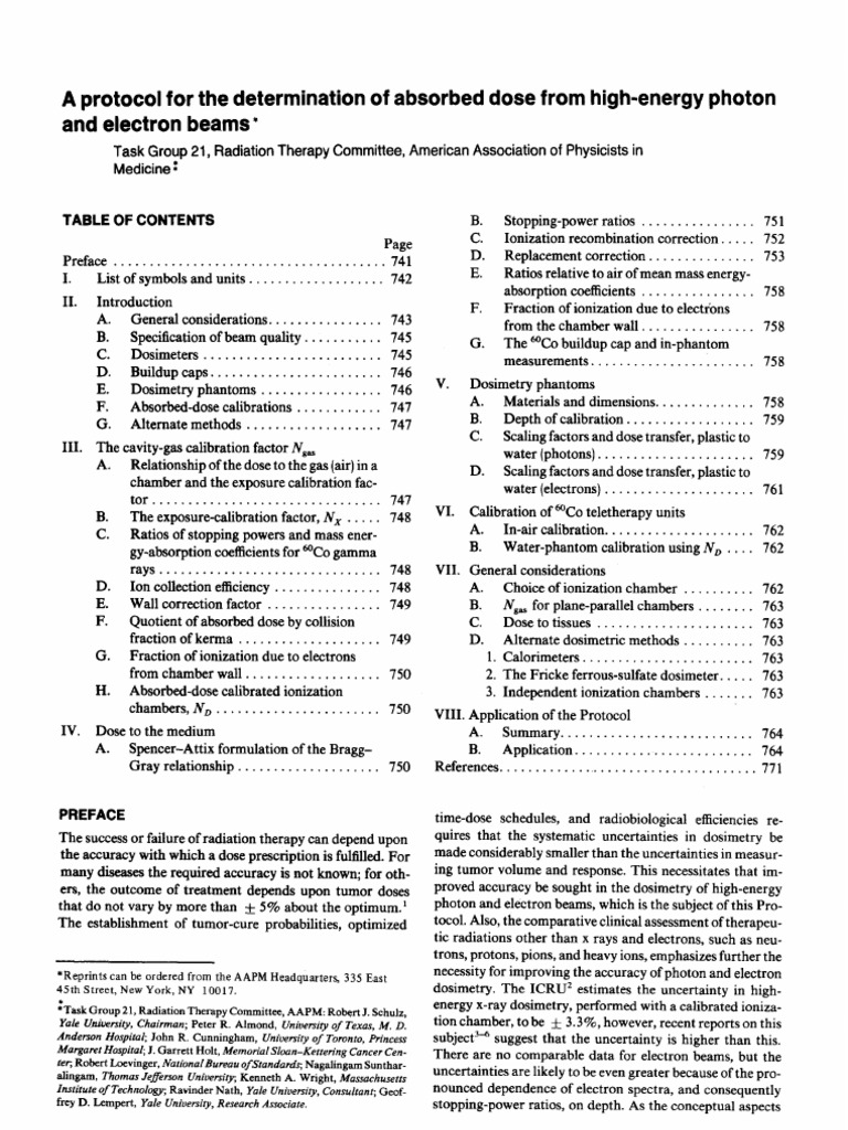 AAPM TG-21 Dosimetry Protocol | PDF | Dosimetry | Absorbed Dose