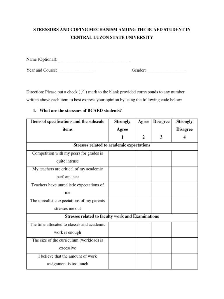 Stressors and Coping Mechanism Among The Bcaed Student in Central Luzon ...