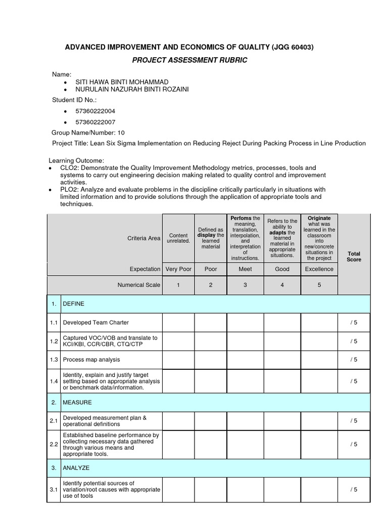Project Assessment Rubric | PDF