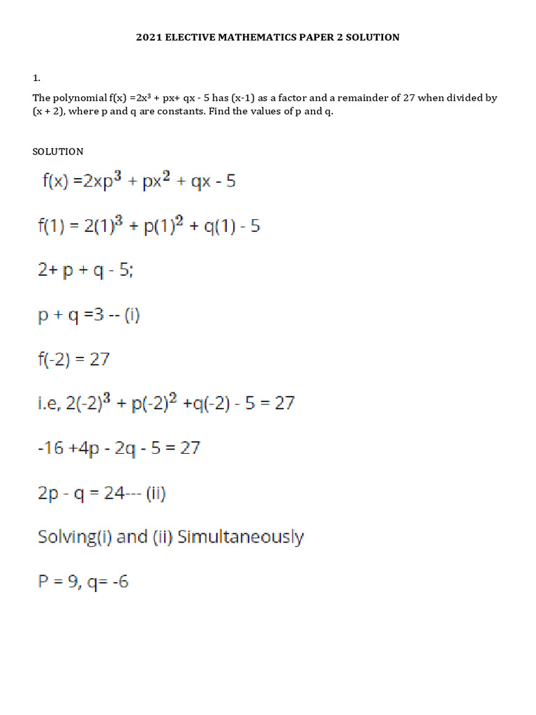 2021 Elective Mathematics Paper 2 Solution | PDF | Quartile | Angle