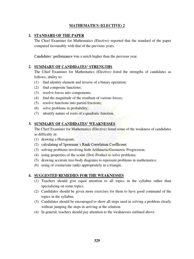 2020 Chief Examiners Report - Elective Maths | PDF | Mathematics | Function (Mathematics)
