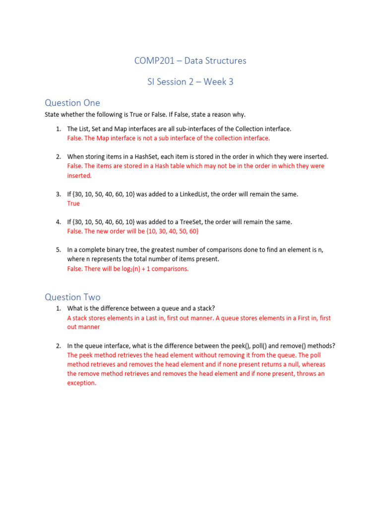 COMP201 SI Worksheet 2 - Suggested Solns | PDF | Queue (Abstract Data ...