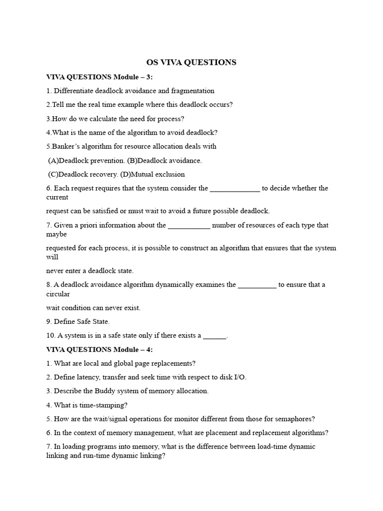 OS VIVA QUESTIONS - Module-3,4 | PDF | Computers