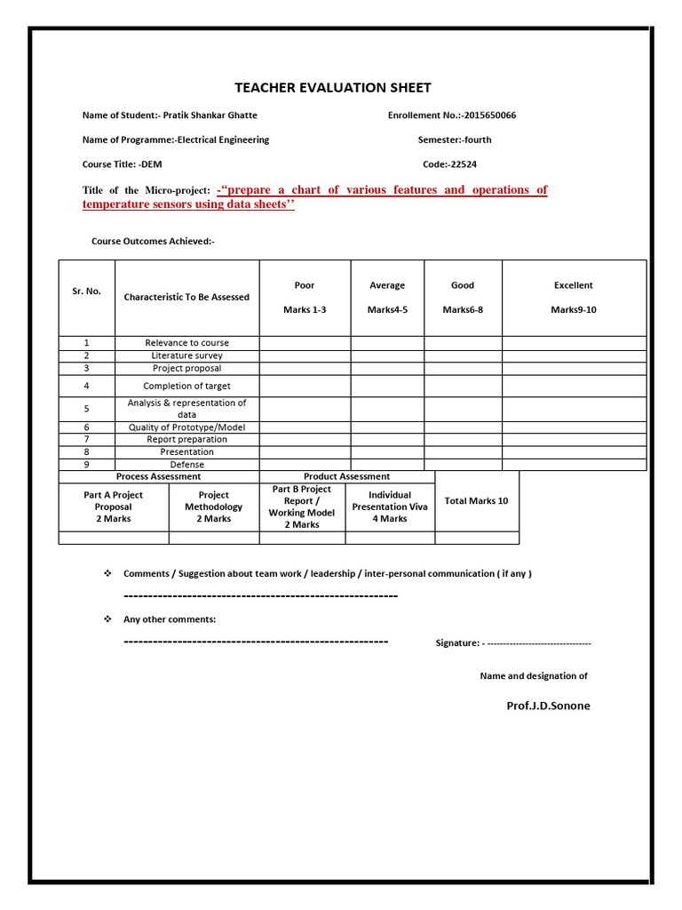 Teacher Evaluation Sheet | PDF | Data | Prototype