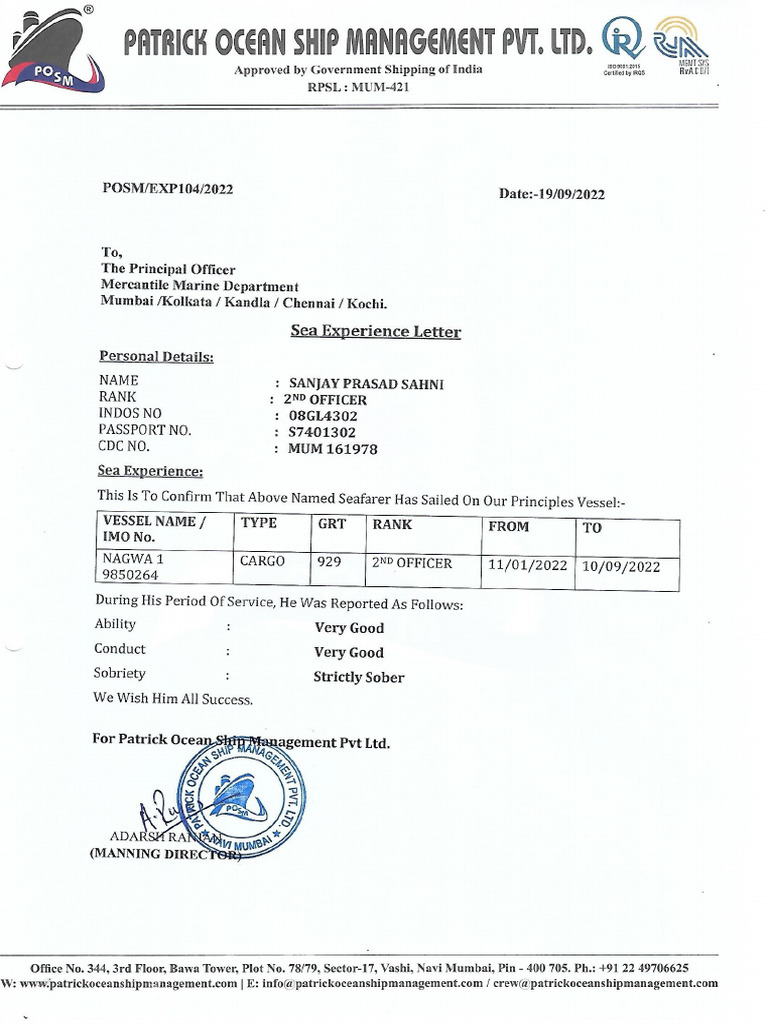 Sea Service Letter | PDF