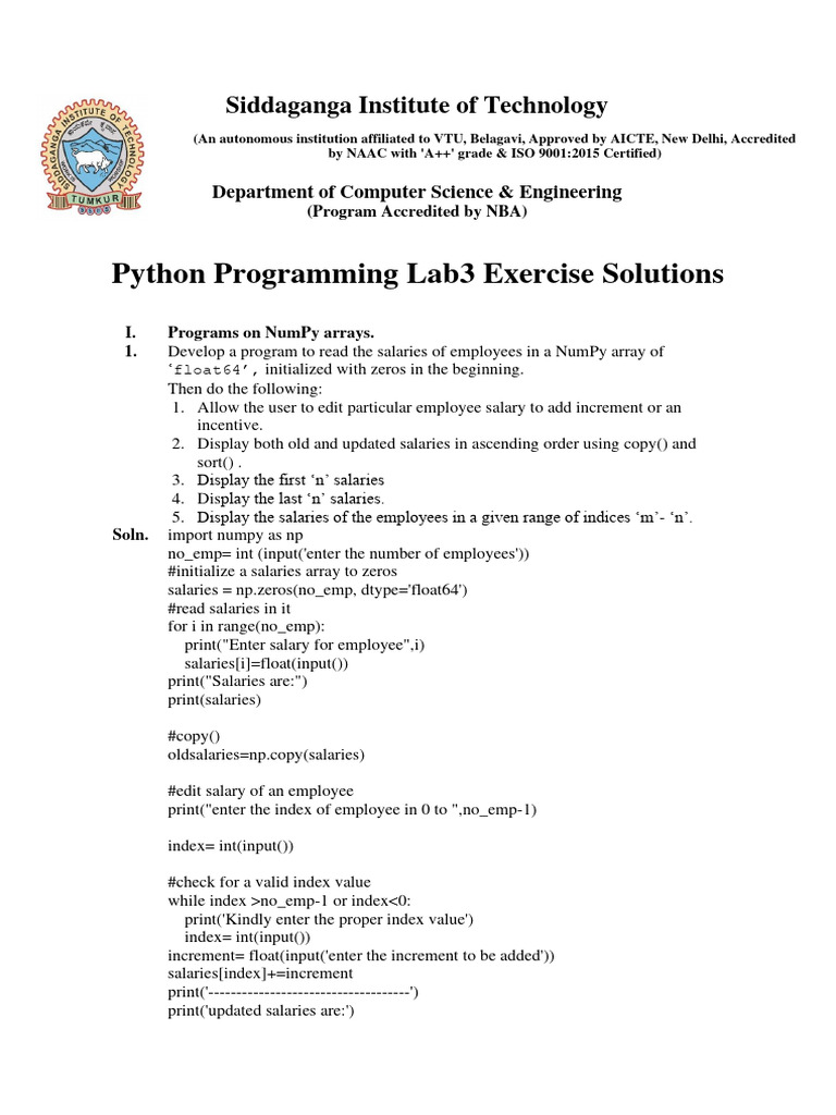 Python Lab3 Excercise Solutions (2).Docx (2) | PDF | Matrix ...