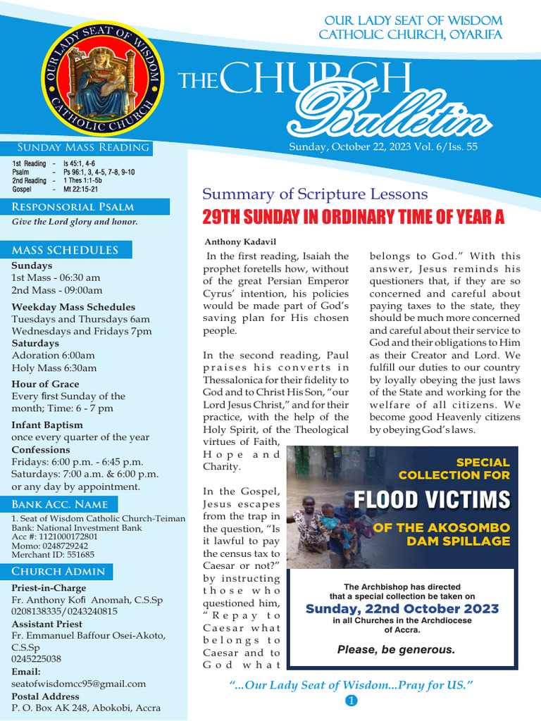29th Sunday Bulletin: Mass & Events | PDF | God The Father | Jesus