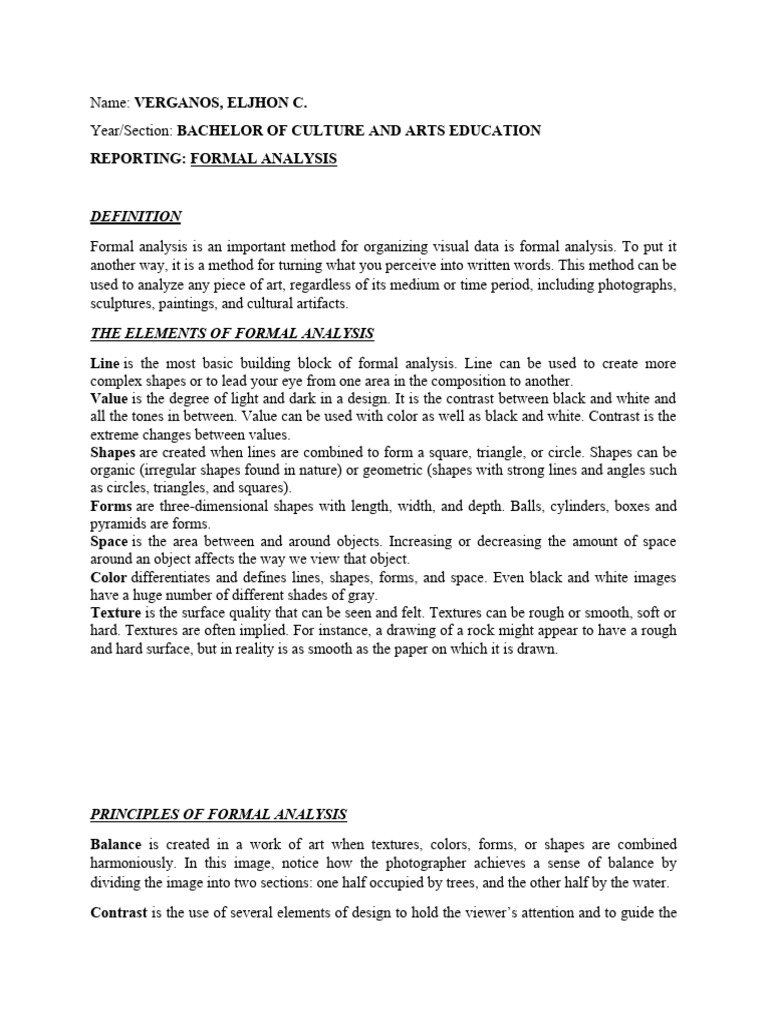 Formal Analysis Pdf Composition Visual Arts Shape